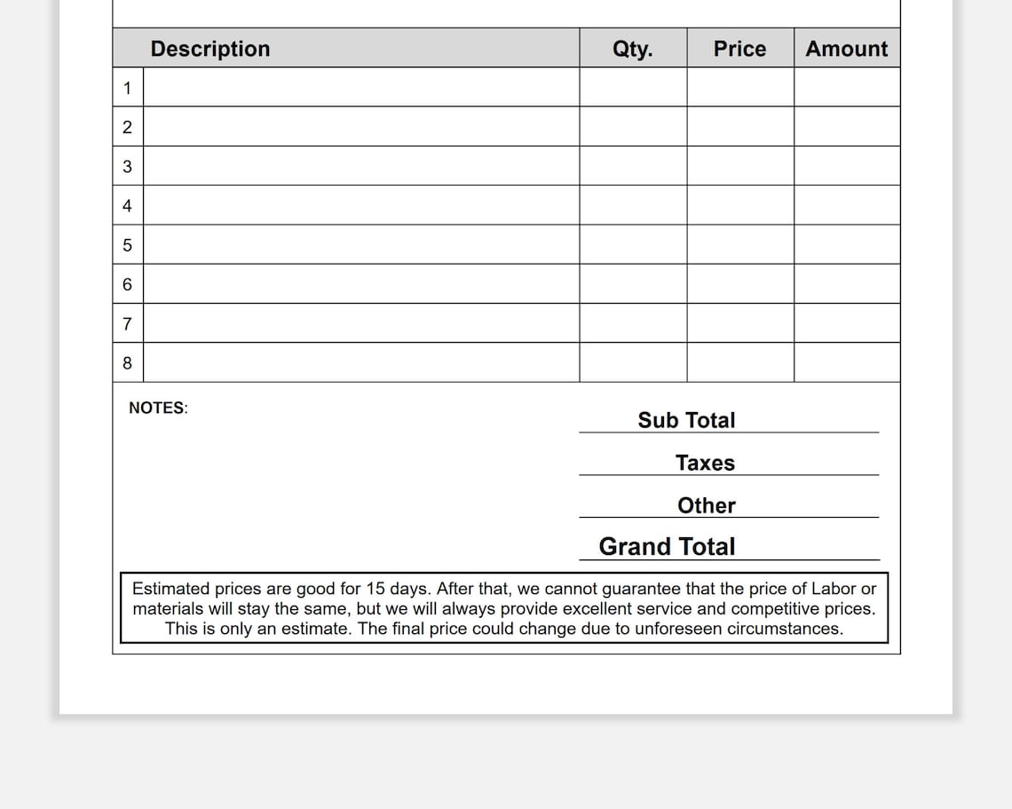 Job Estimate Template, Printable Job Estimate Template PDF, Editable ...