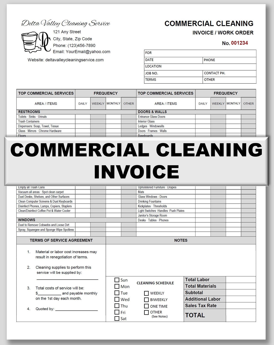 Commercial Cleaning Business Invoice for Office Cleaning | Etsy