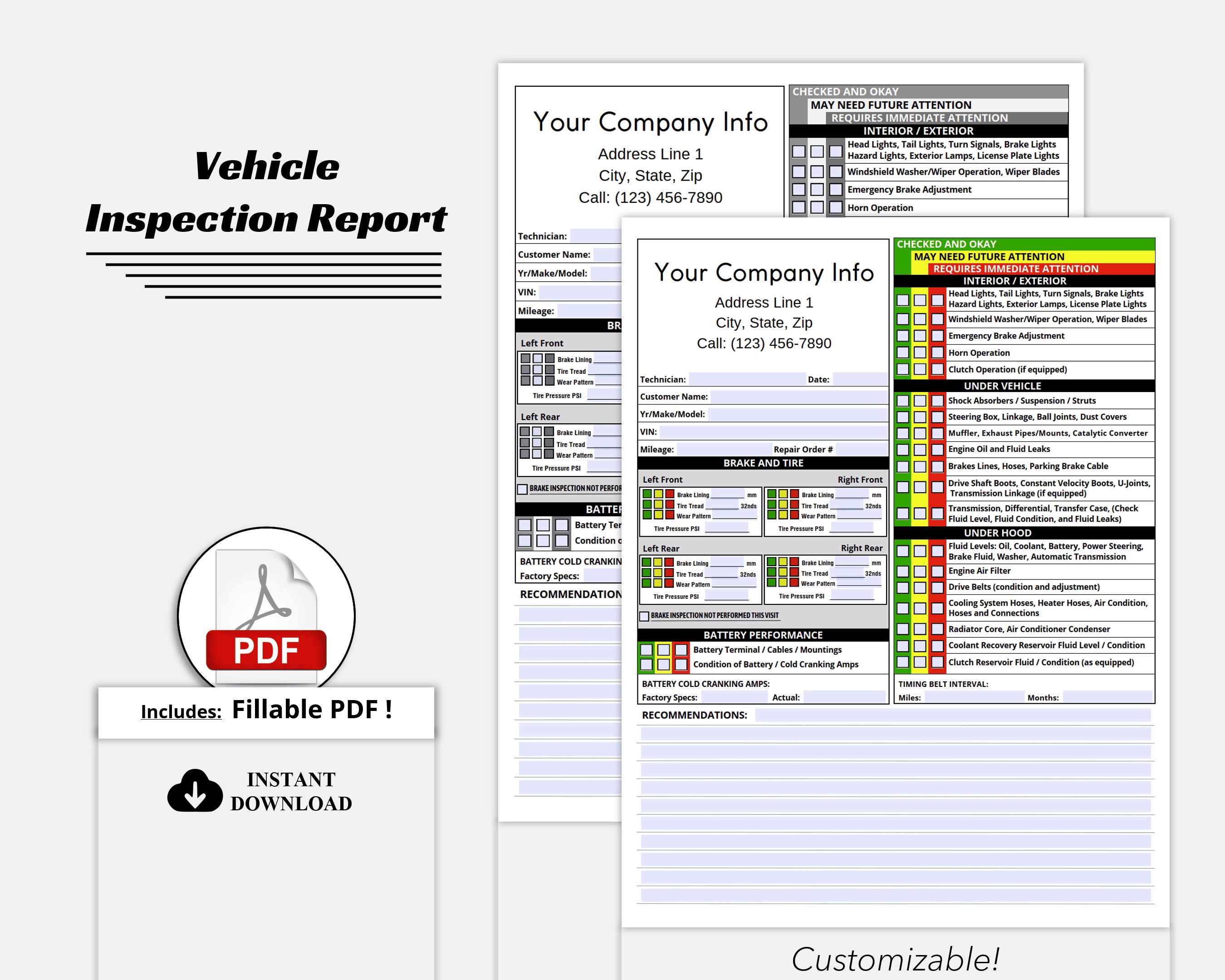 Basic Vehicle Inspection Report, GRAY, COLOR, Auto Inspection Checklist ...
