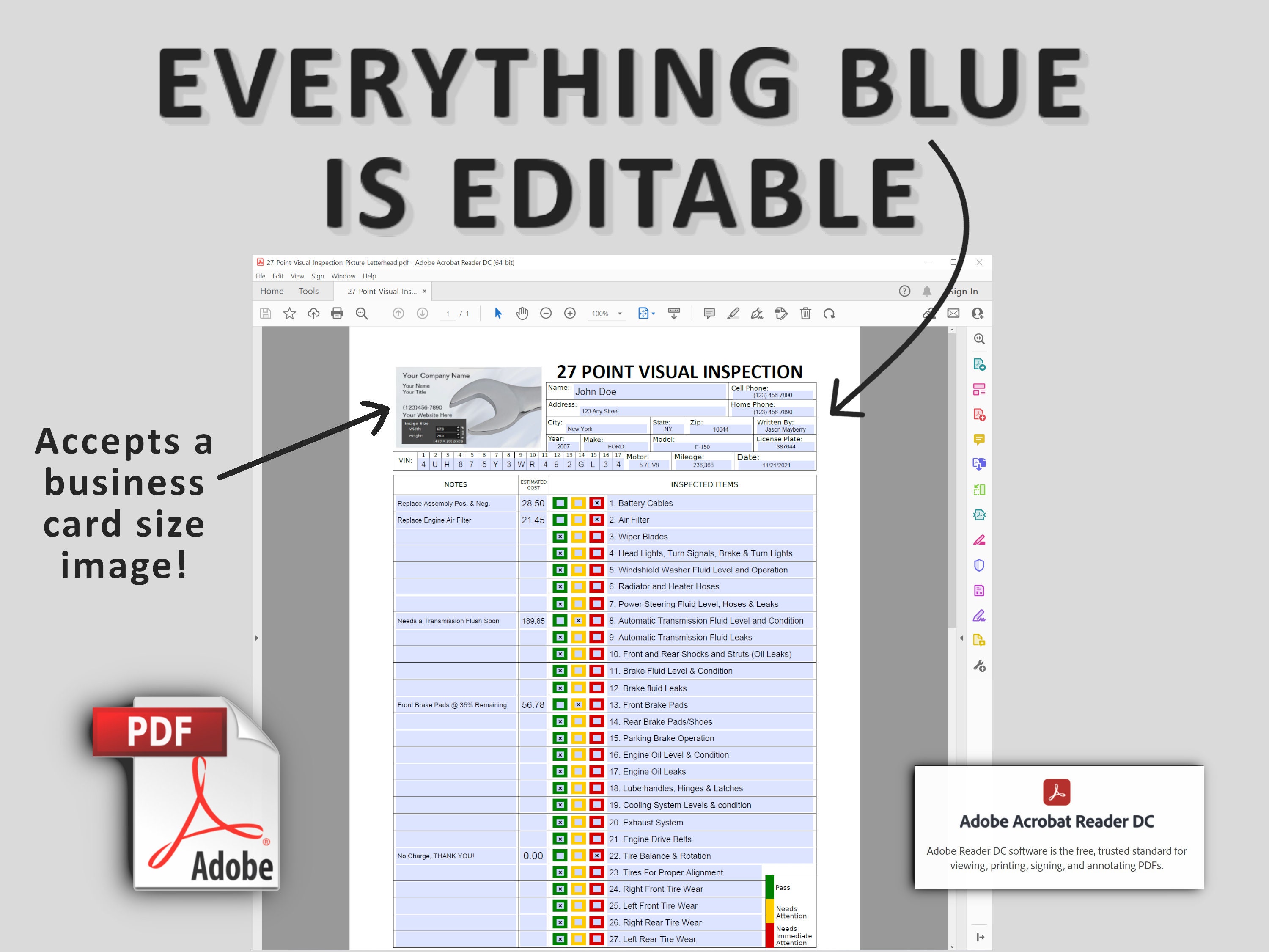 27 Point Visual Vehicle Inspection Form Fillable PDF | Etsy Canada