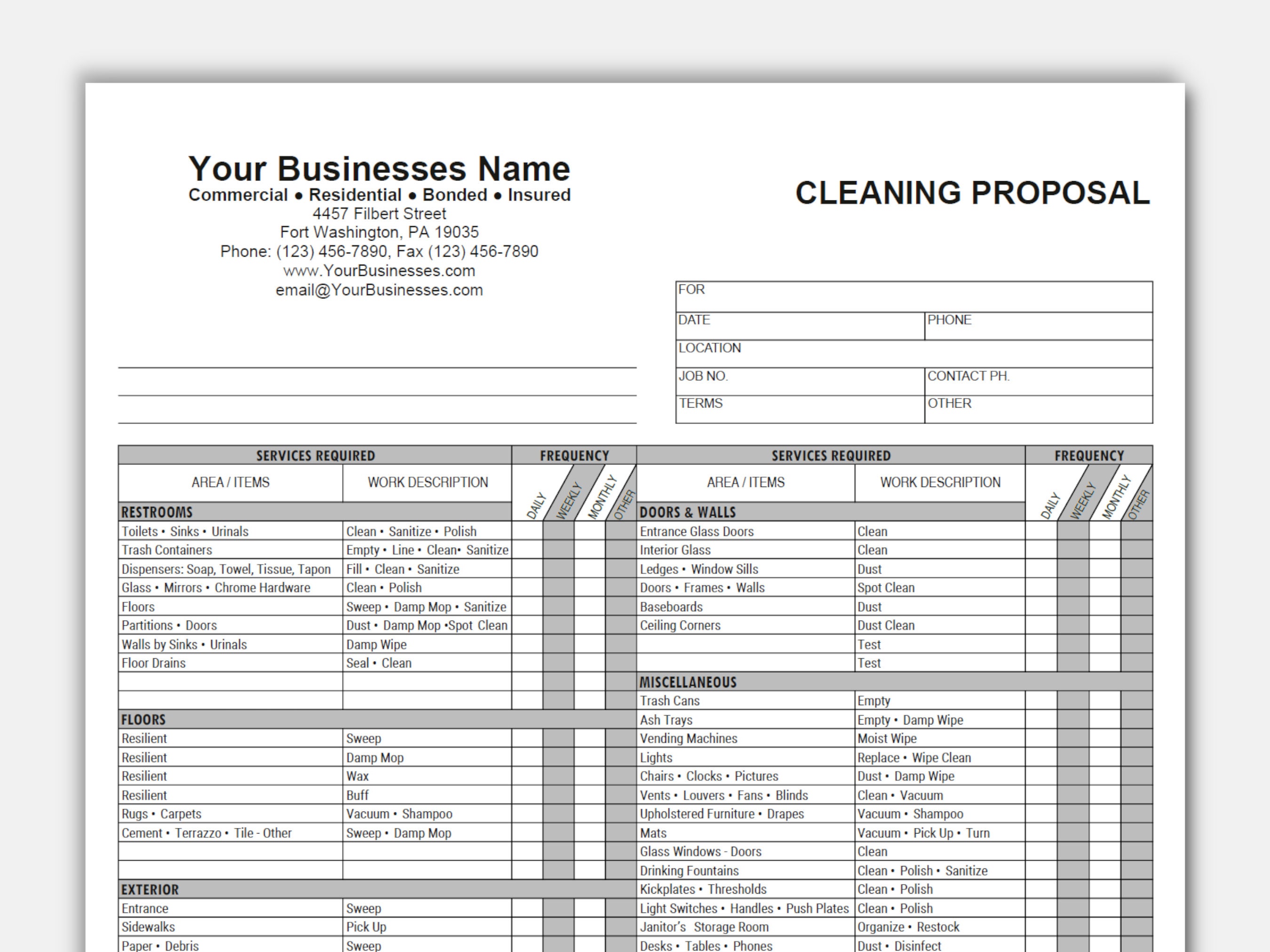 Cleaning Proposal Template Basic Editable Microsoft WORD and | Etsy