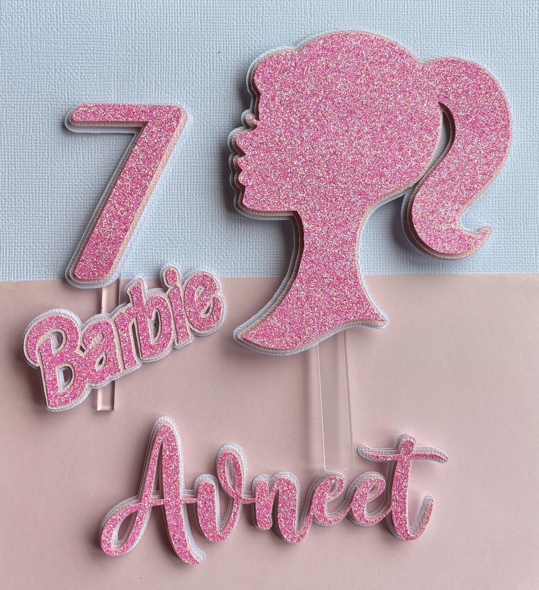 Buy Pink Glitter Barbie Cake Topper Set: Girly Birthday Party Decor ...