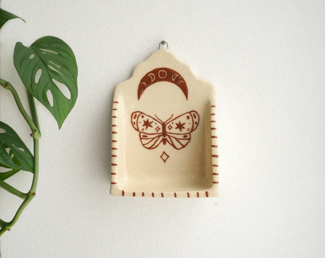 Ceramic Altar Shelf, Magic Altar With Moth and Moon, Ceramic Wall ...