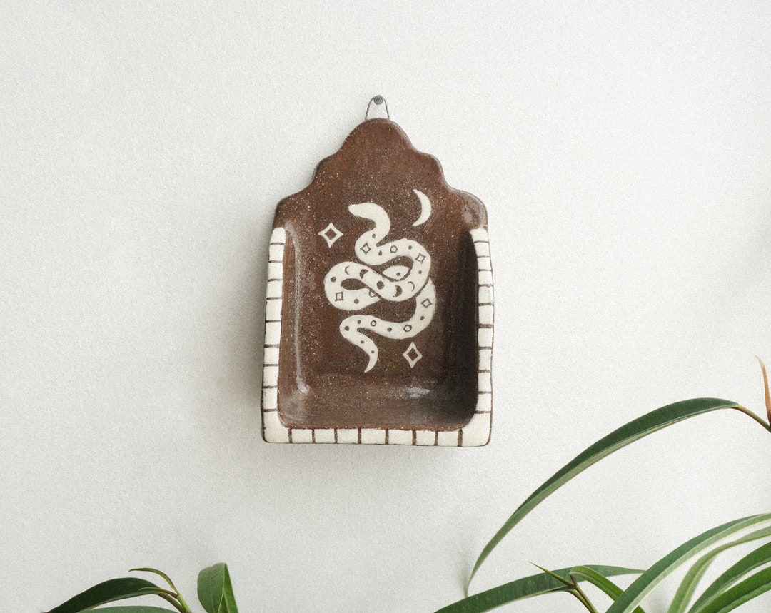 Ceramic Altar Shelf, Witch Altar With Moon Snake, Ceramic Wall Hanging ...