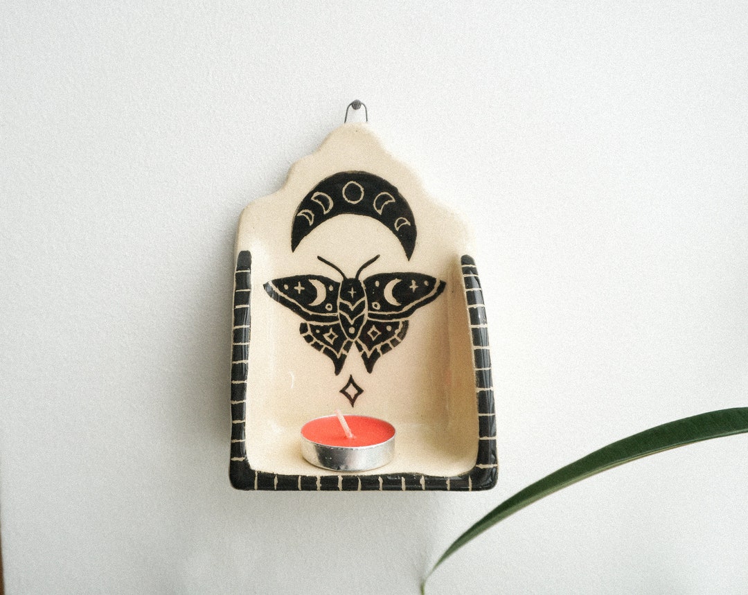 Ceramic Altar Shelf, Magic Altar With Moth and Moon, Ceramic Wall ...