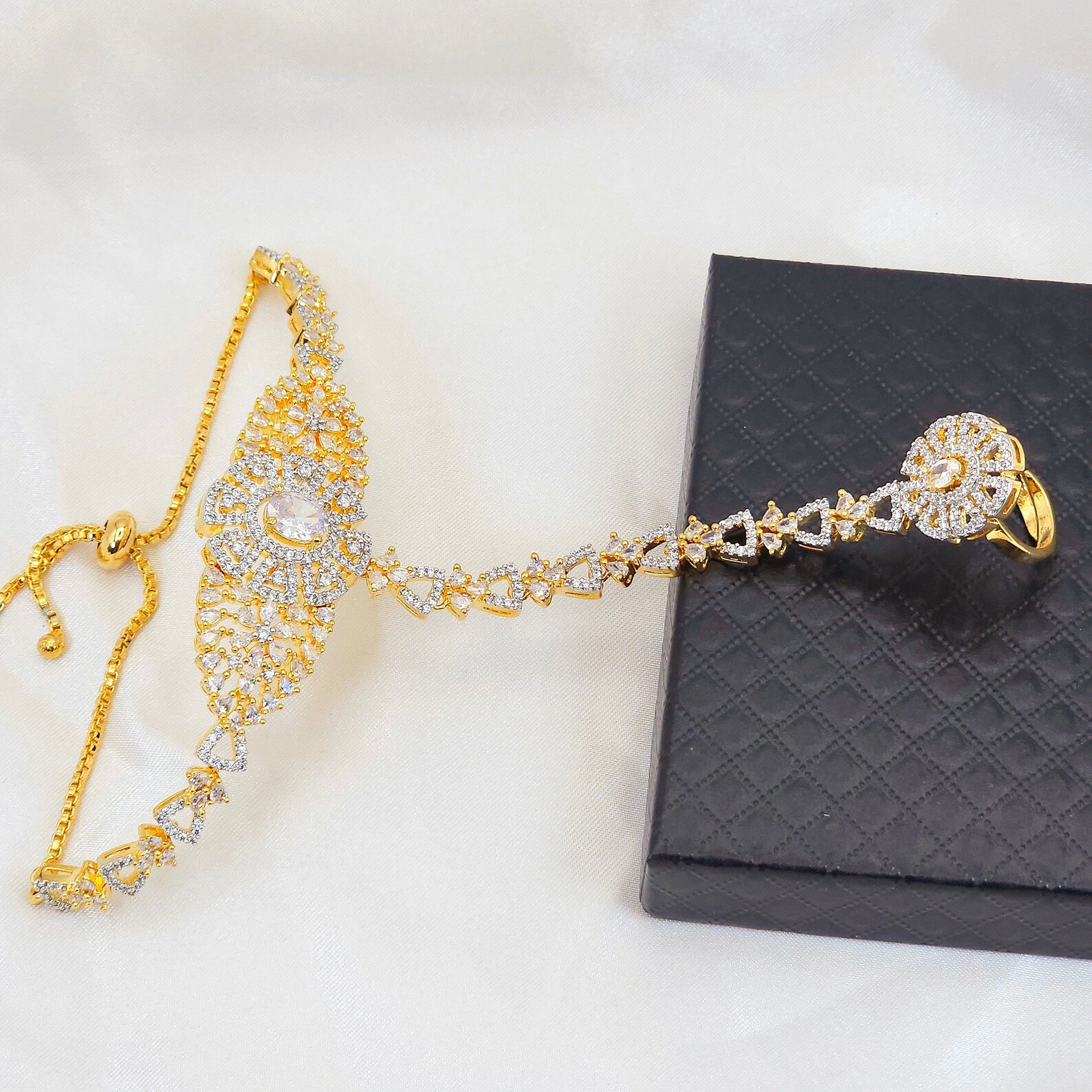 Gold Hand Harness Hathphool: CZ Indian Bridal Jewelry - Etsy
