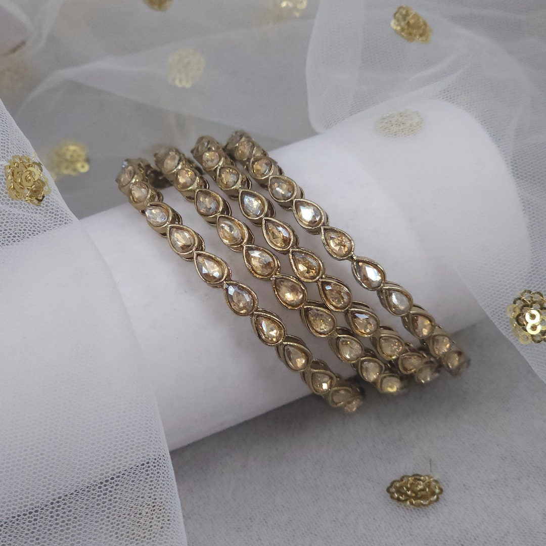 Bangle Set Antique Gold Polki Indian Jewellery Shimmery Gold Stack ...