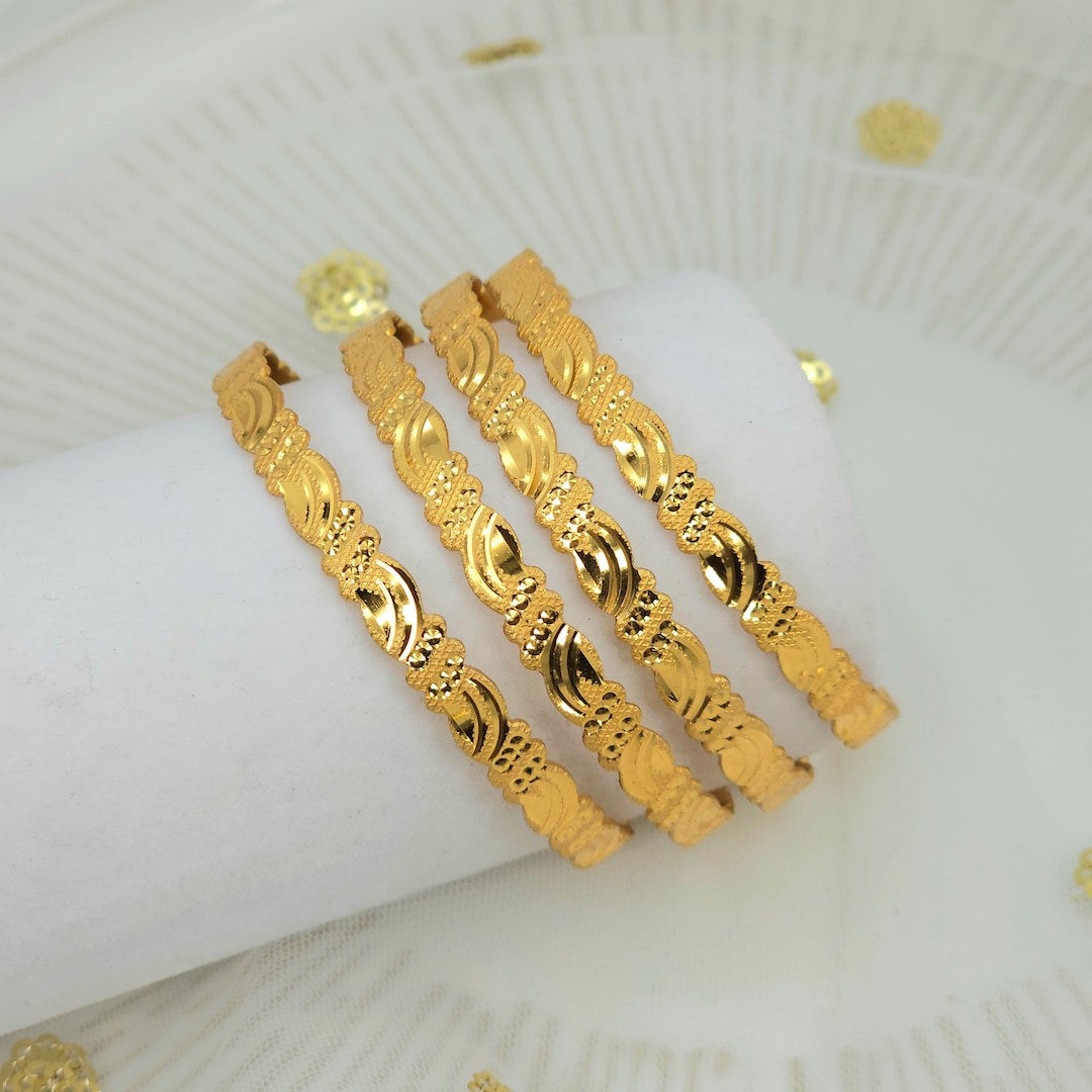 Set of 4 Gold Plated Indian Asian Bangles, Chooriya Bangle Set, Kangan ...