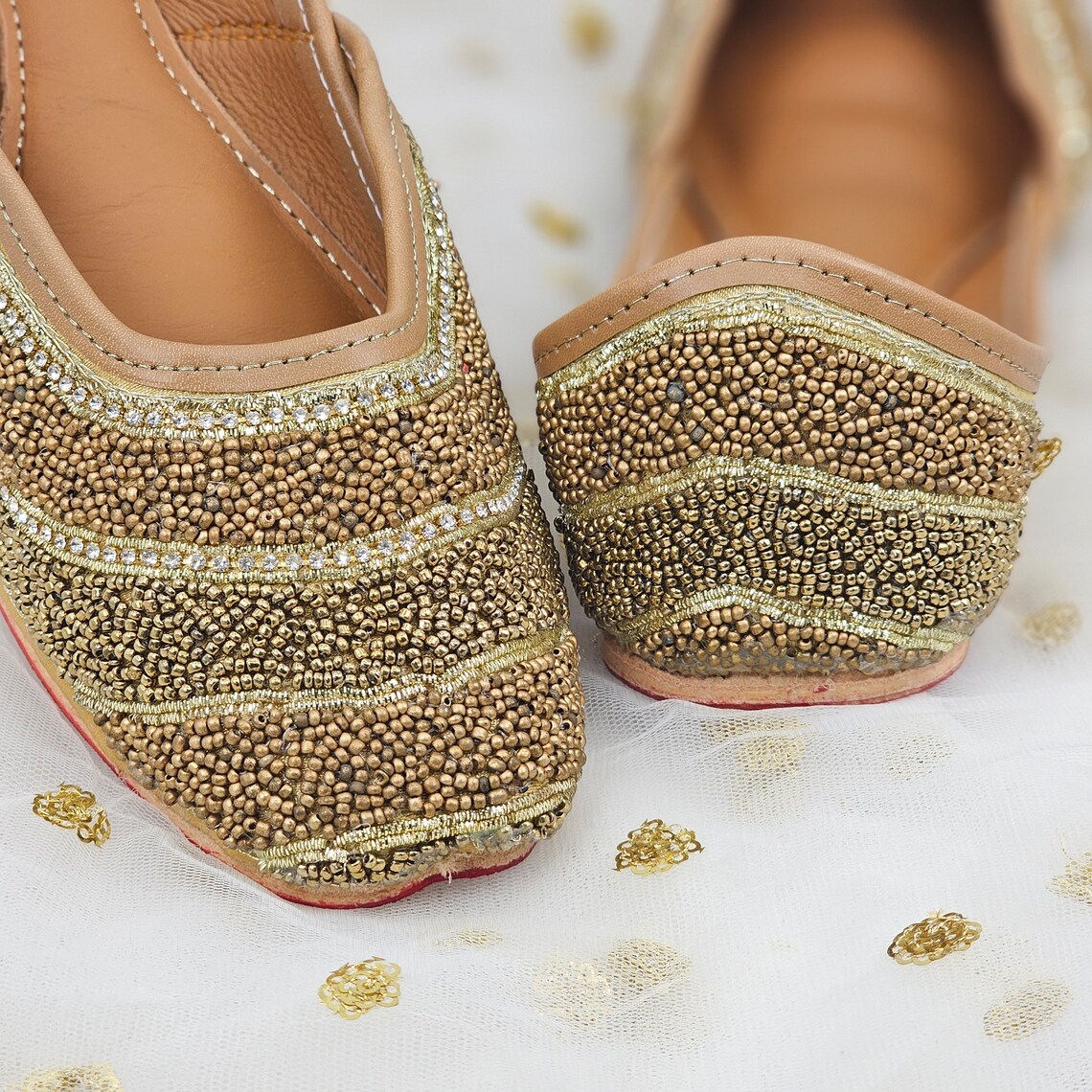 Handmade Gold Punjabi Jutti: Diamonte & Pearl Wedding Shoes - Etsy