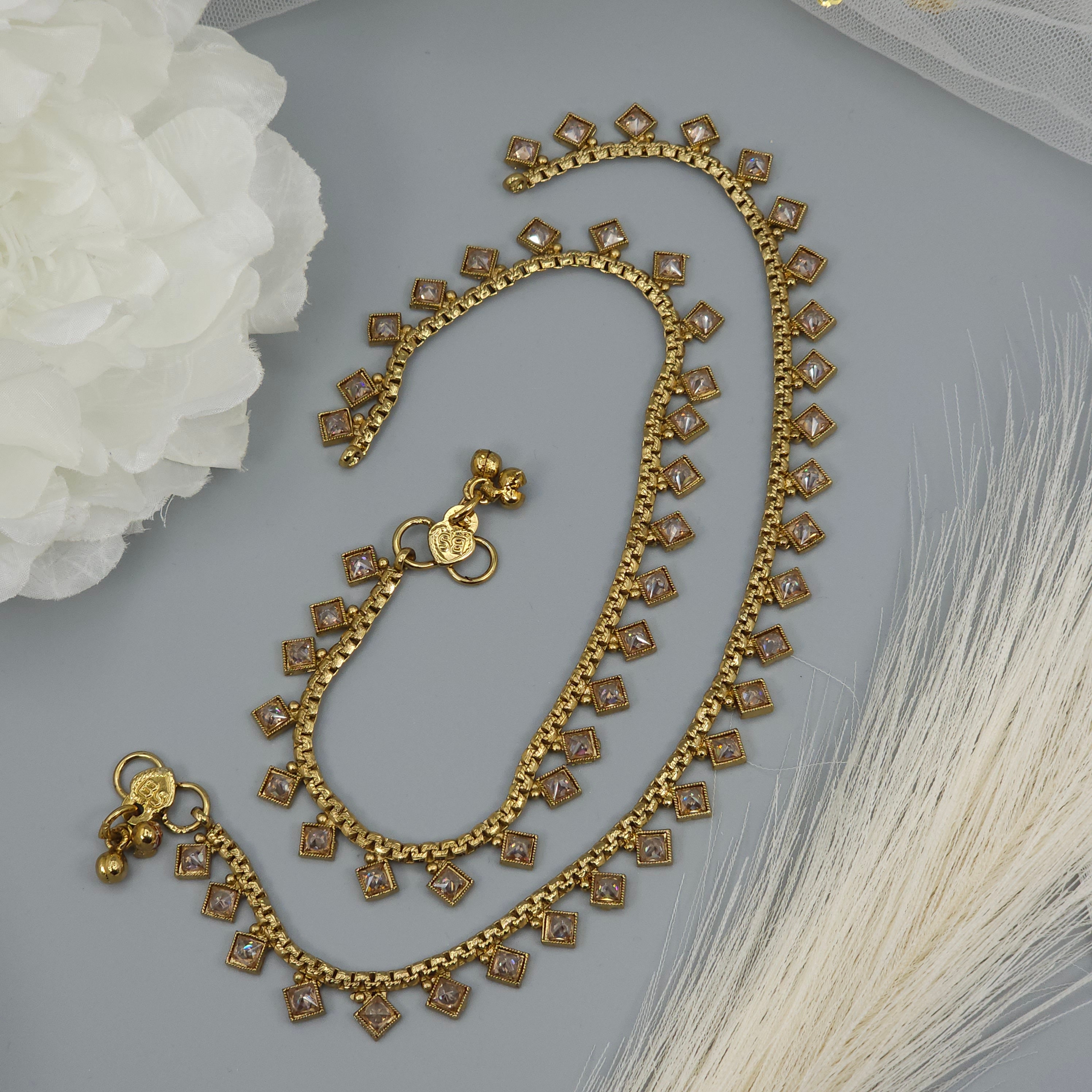 Simple Squire Pair of Polki Statement Anklets, Jhanjara, Payal, Indian ...