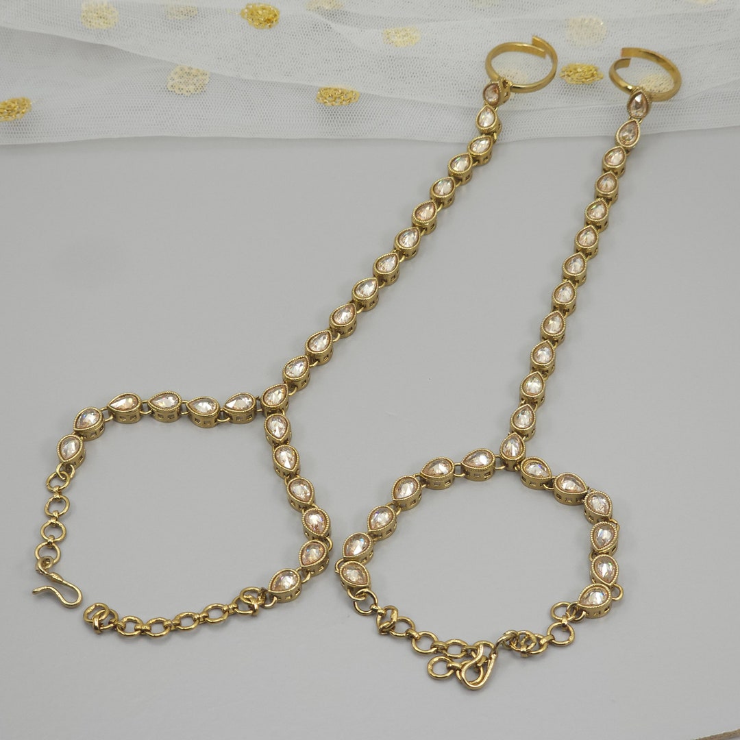 Aina Pair of Antique Gold Hand Chain, Hand Harness, Hathphool ...