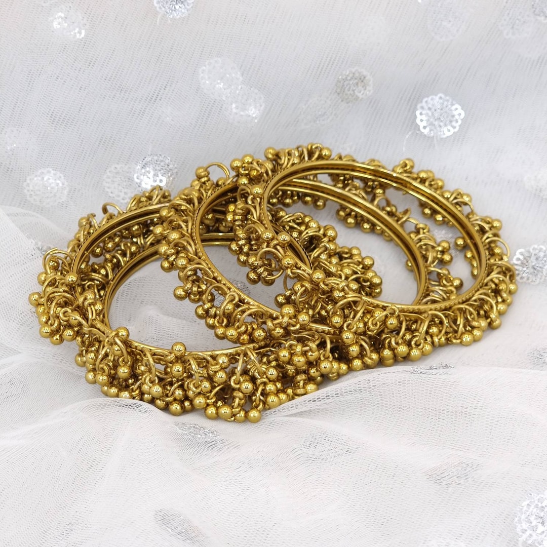 Set of 4 Gold Plated Ghungroo Indian Asian Bangles, Chooriyan Bangle ...