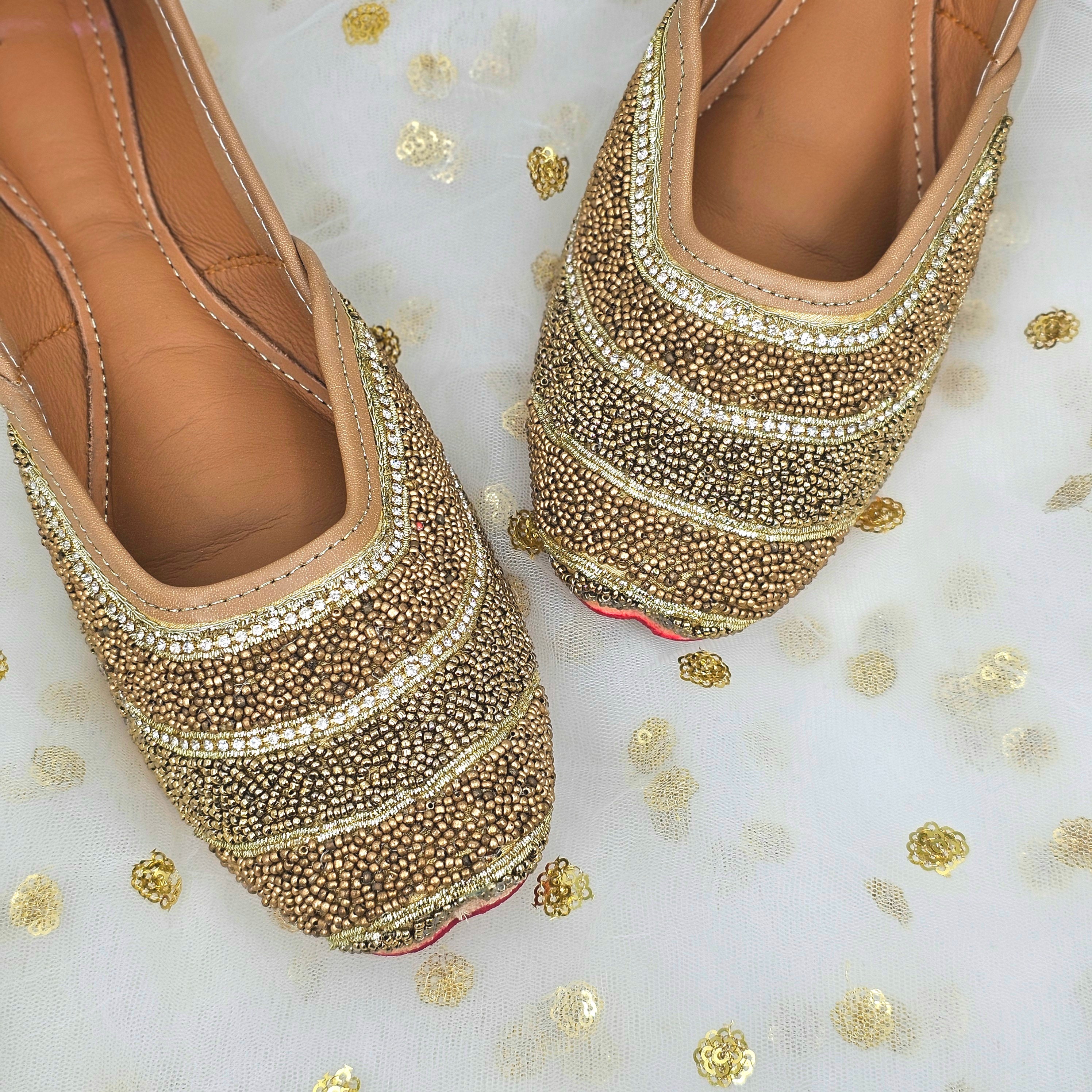 Handmade Gold Punjabi Jutti: Diamonte & Pearl Wedding Shoes - Etsy