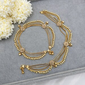 Gold Plated Polki Anklets, Indian Payal, Jhanjar, Traditional Jewelry ...
