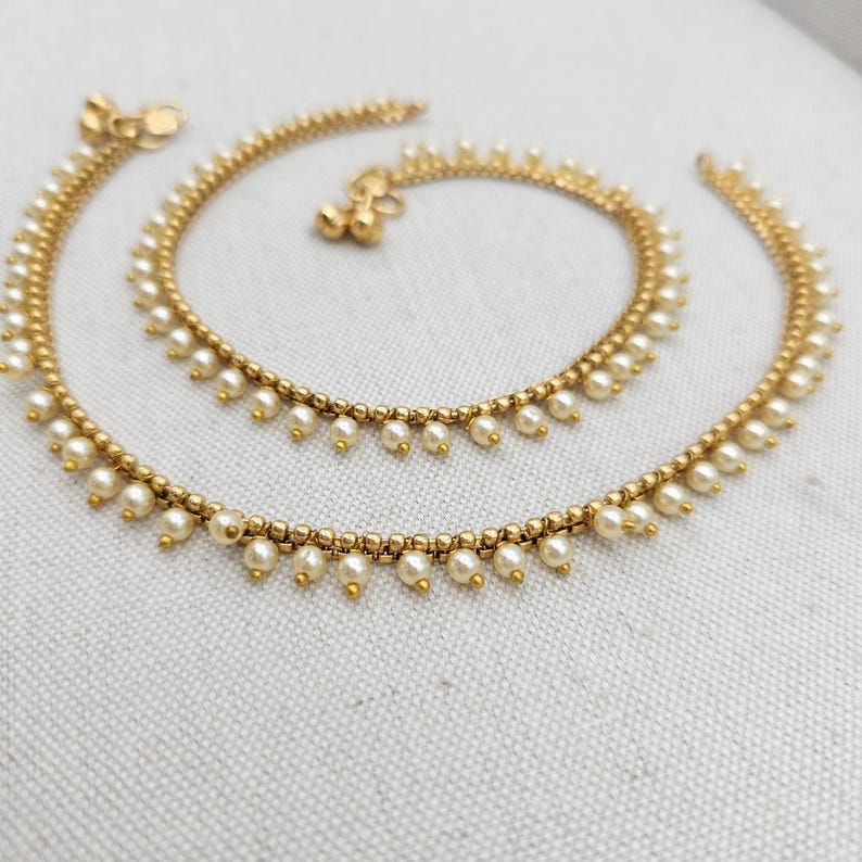 Gold Plated Pearl Anklets, Beaded Anklets for Women, Dainty Chain ...