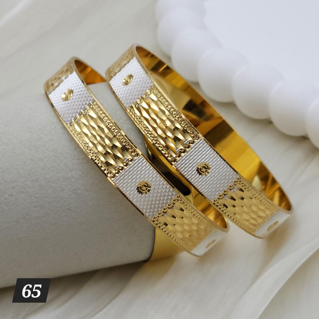 Two-tone CNC Bangle Set – 22k Gold Plated Diamond-cut Bangles – Modern ...