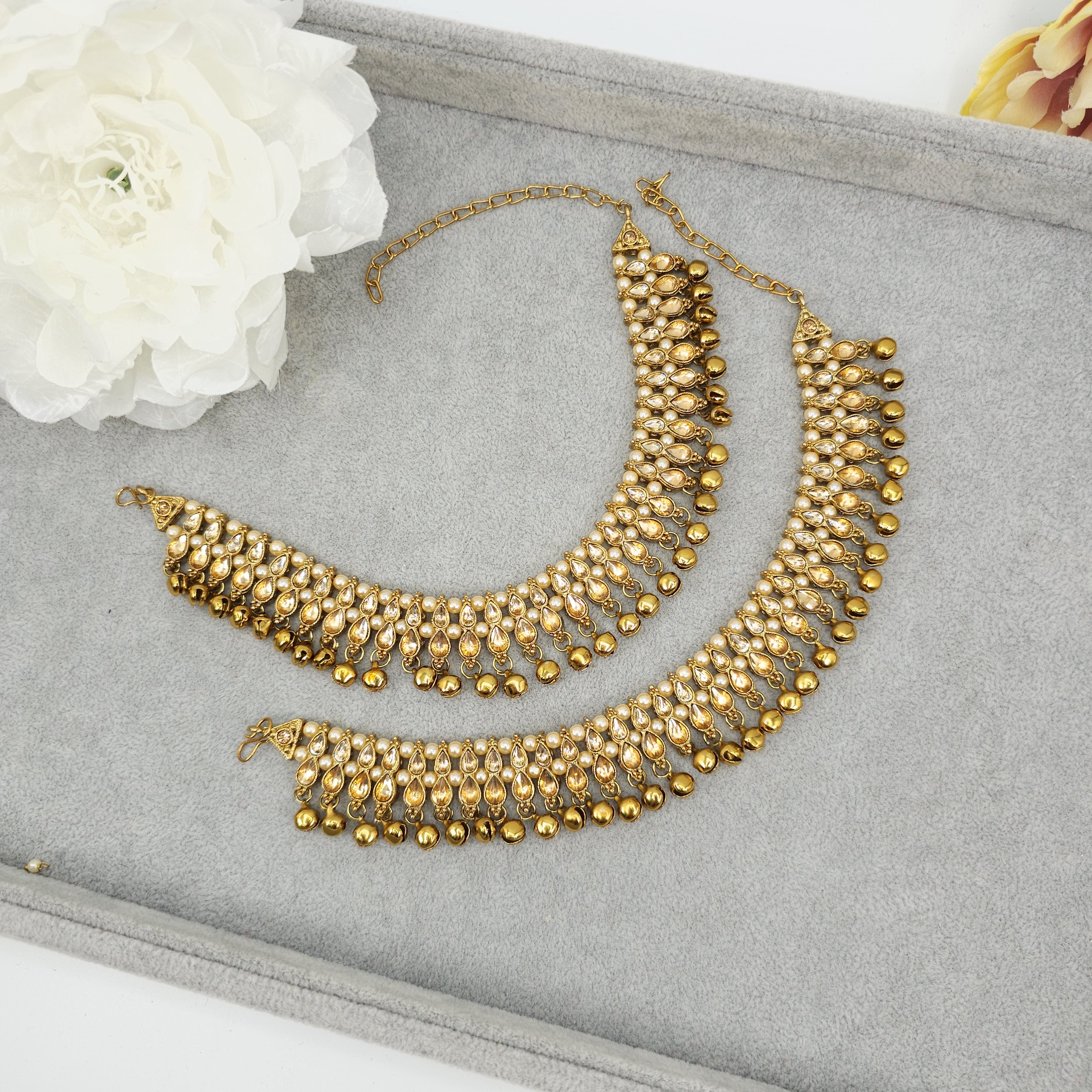 Antique Gold Finish Polki Statement Indian Asian Anklets With - Etsy