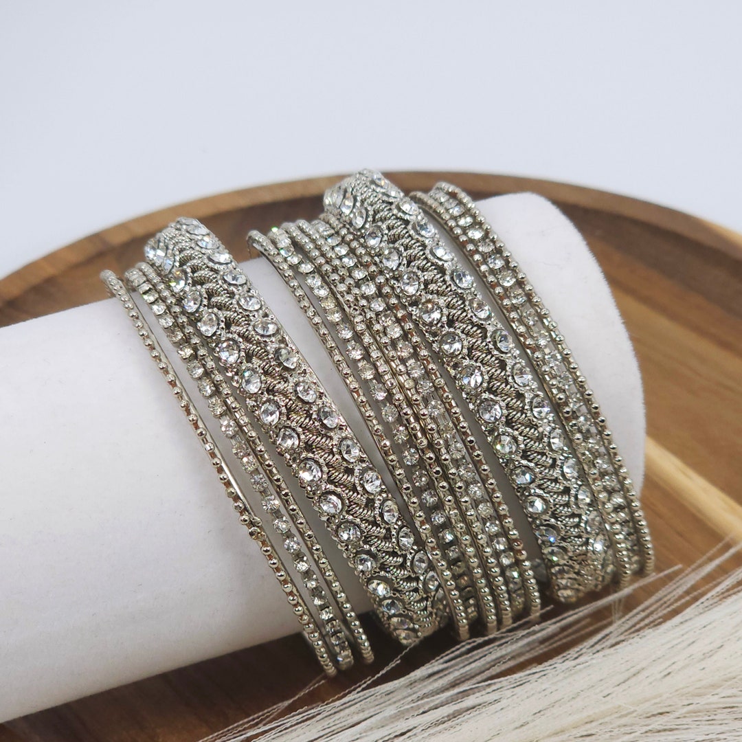 14 Pcs Silver Plated Indian Bangles / Silver Matel Bangles / Indian ...