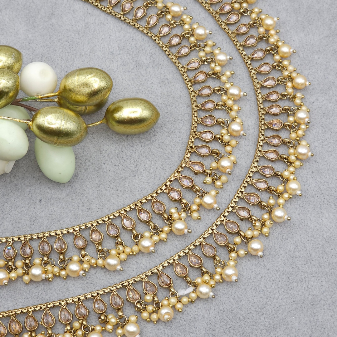 Pair of Mango Shape Polki Bridal Anklets With Bells, Jhanjara, Payal ...