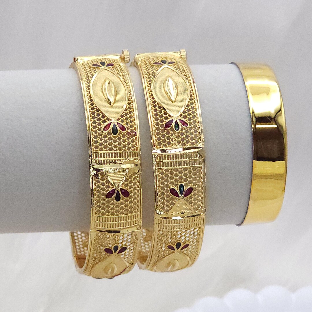 Gold Plated Indian Screw Bangles Set | Traditional Ethnic Kada | Nakshi ...