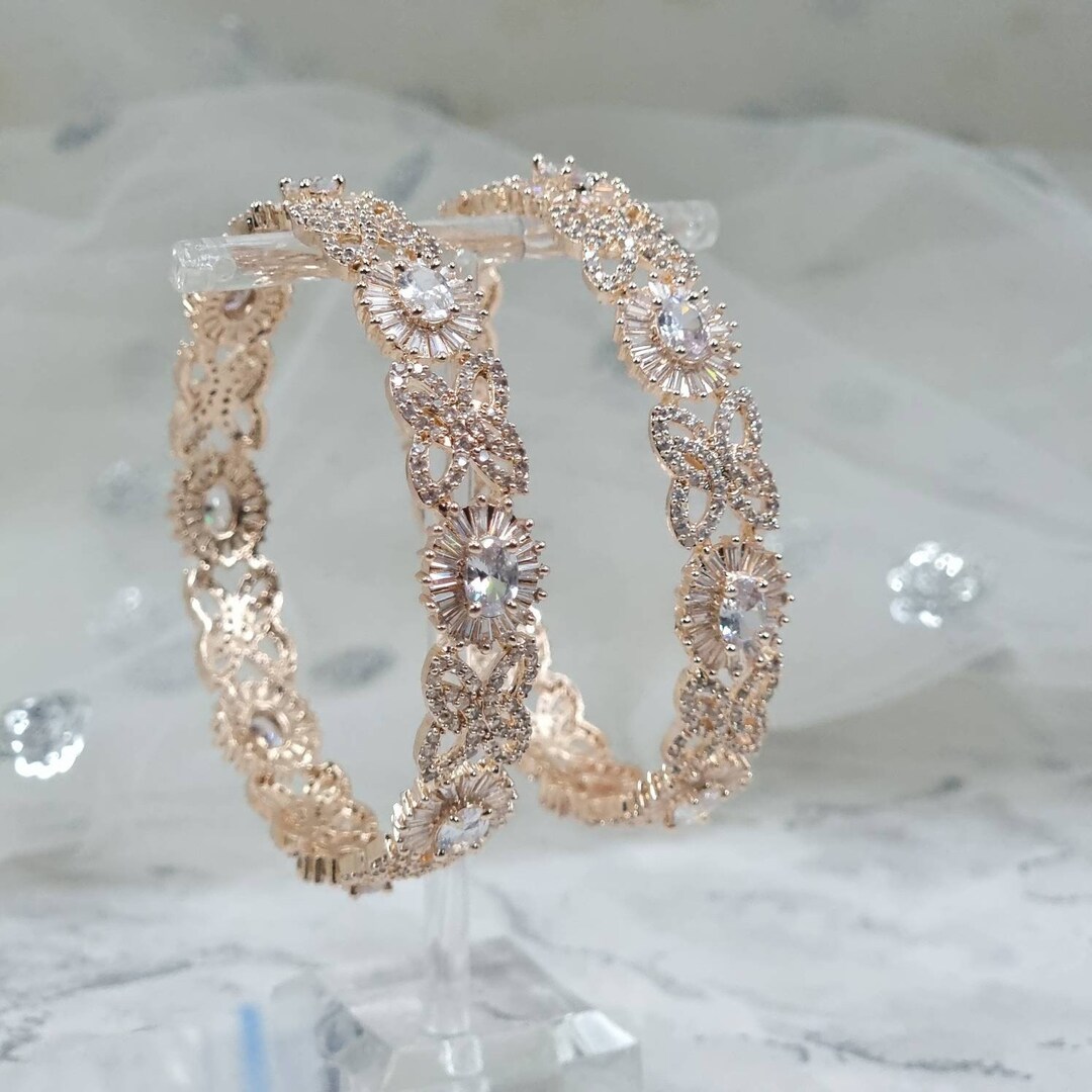 Rose Gold American Diamond Indian Asian Bangle Set, Choori Bangles ...