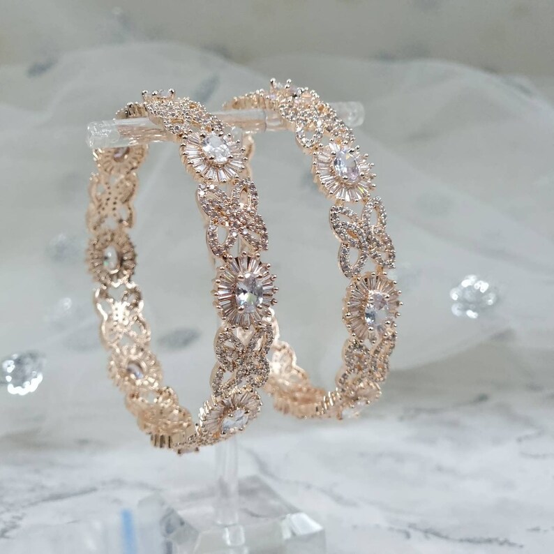 Rose Gold American Diamond Indian Asian Bangle Set, Choori Bangles ...