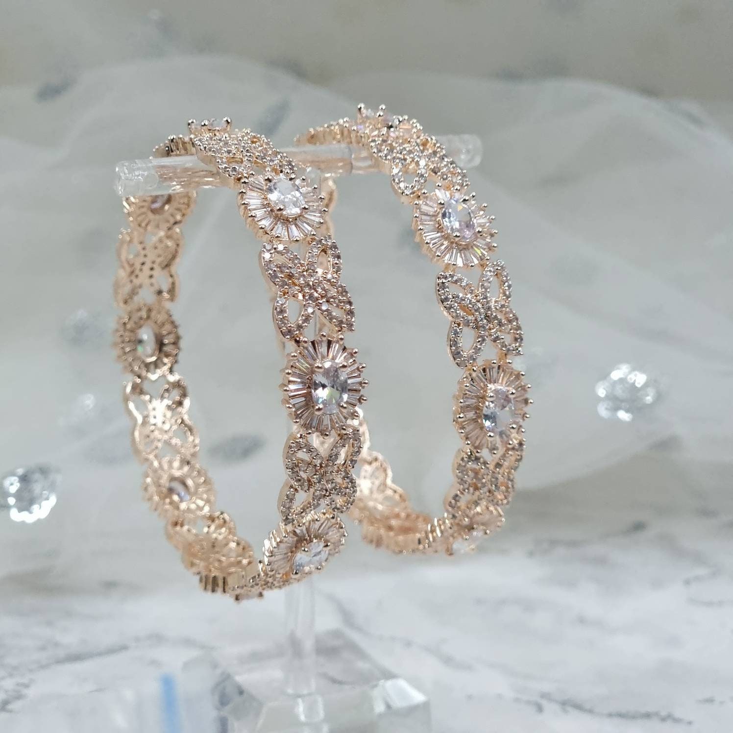Rose Gold American Diamond Indian Asian Bangle Set, Choori Bangles ...