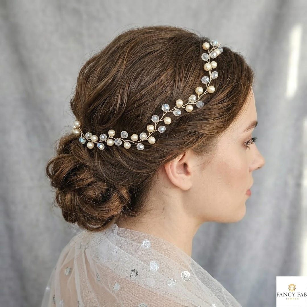 Pearl Crystal Bridal Hair Vine, Gold Wedding Hair Accessory, Boho Hair ...