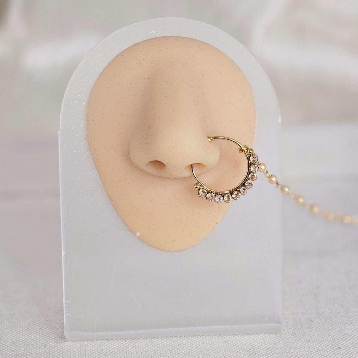 Gold Diamond Non Pierced Small Nose Ring With Chain,bridesmaid's Nose ...