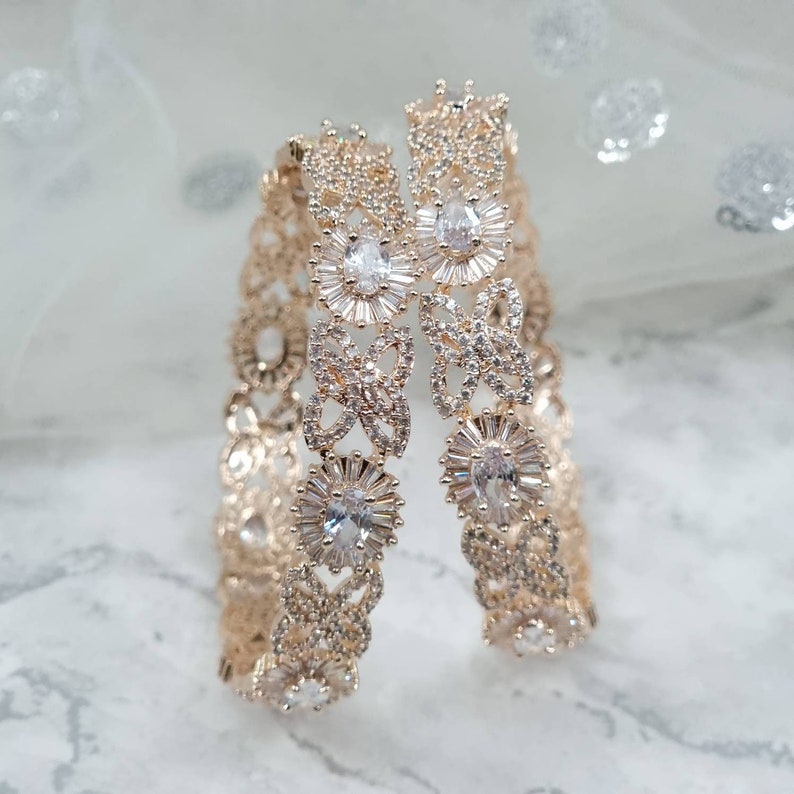 Rose Gold American Diamond Indian Asian Bangle Set, Choori Bangles ...