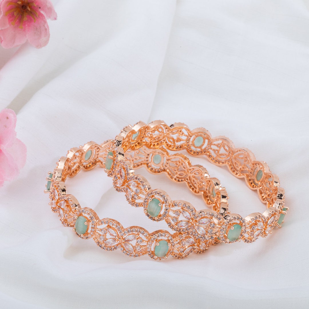 Rose Gold American Diamond Indian Asian Bangle Set, Choori Bangles ...