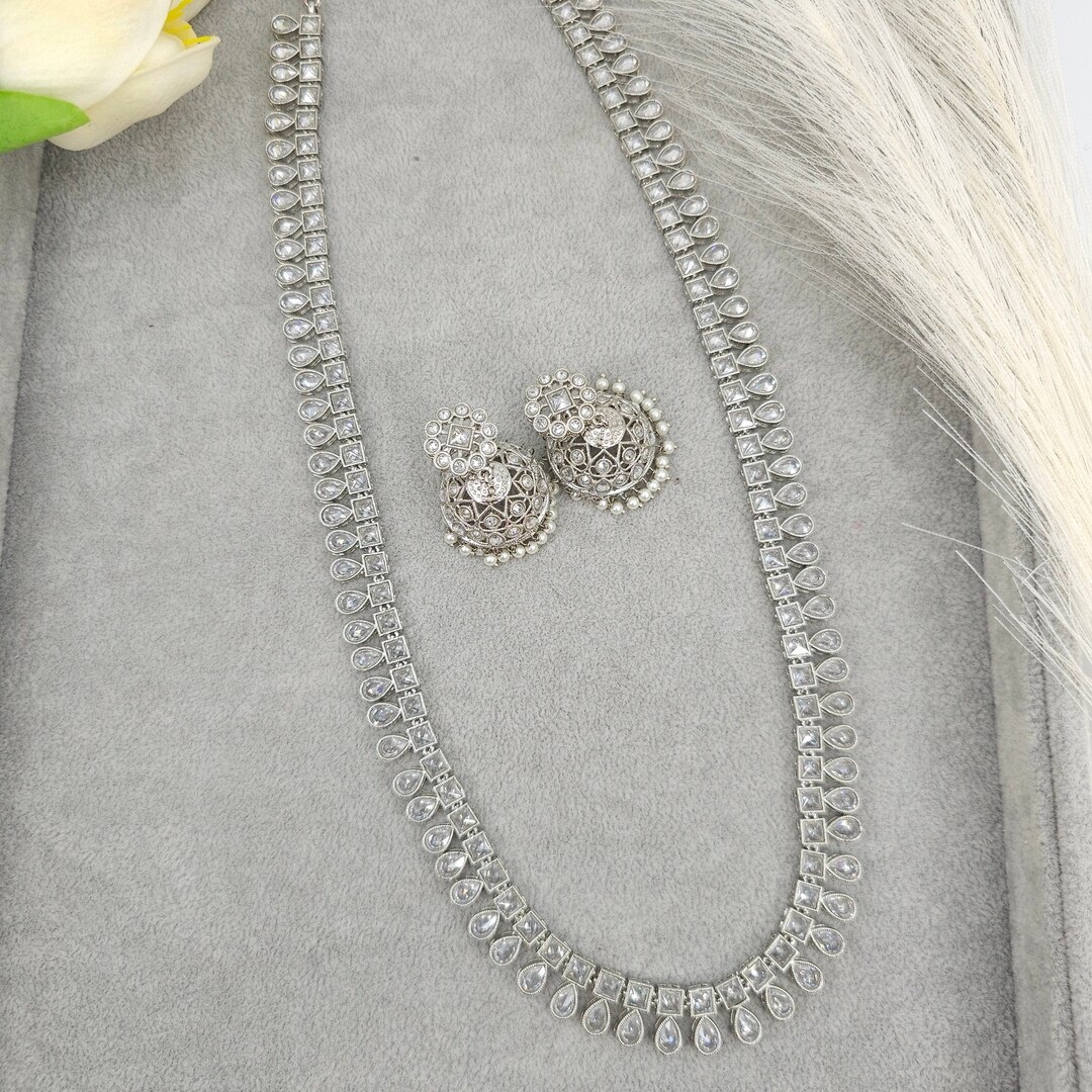 Alia Silver Rani Haar Set, Indian Necklace Set - Etsy