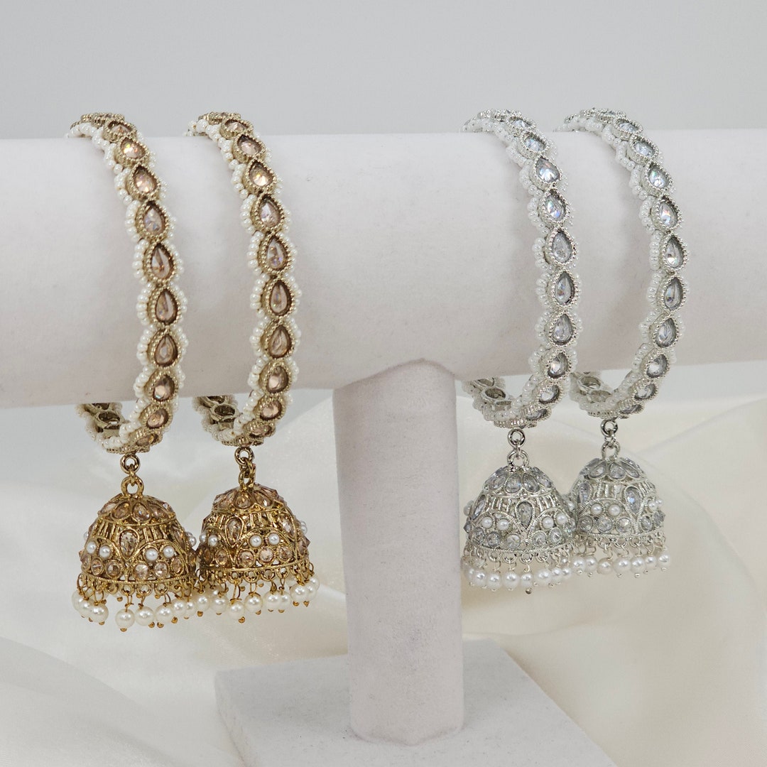 Kaya Pair of Polki Pearl Detail Jhumka Bangles, Indian Jewelry, Gift ...