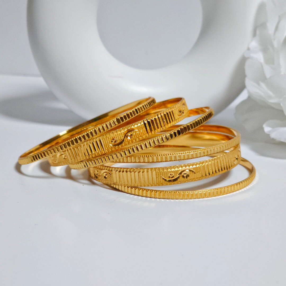 Set of 6 Gold Plated Indian Asian Bangles, Chooriya Bangle Set, Kangan ...