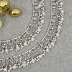 Pair of Silver Plated Polki Bridal Anklets With Pear Accents, Jhanjara ...