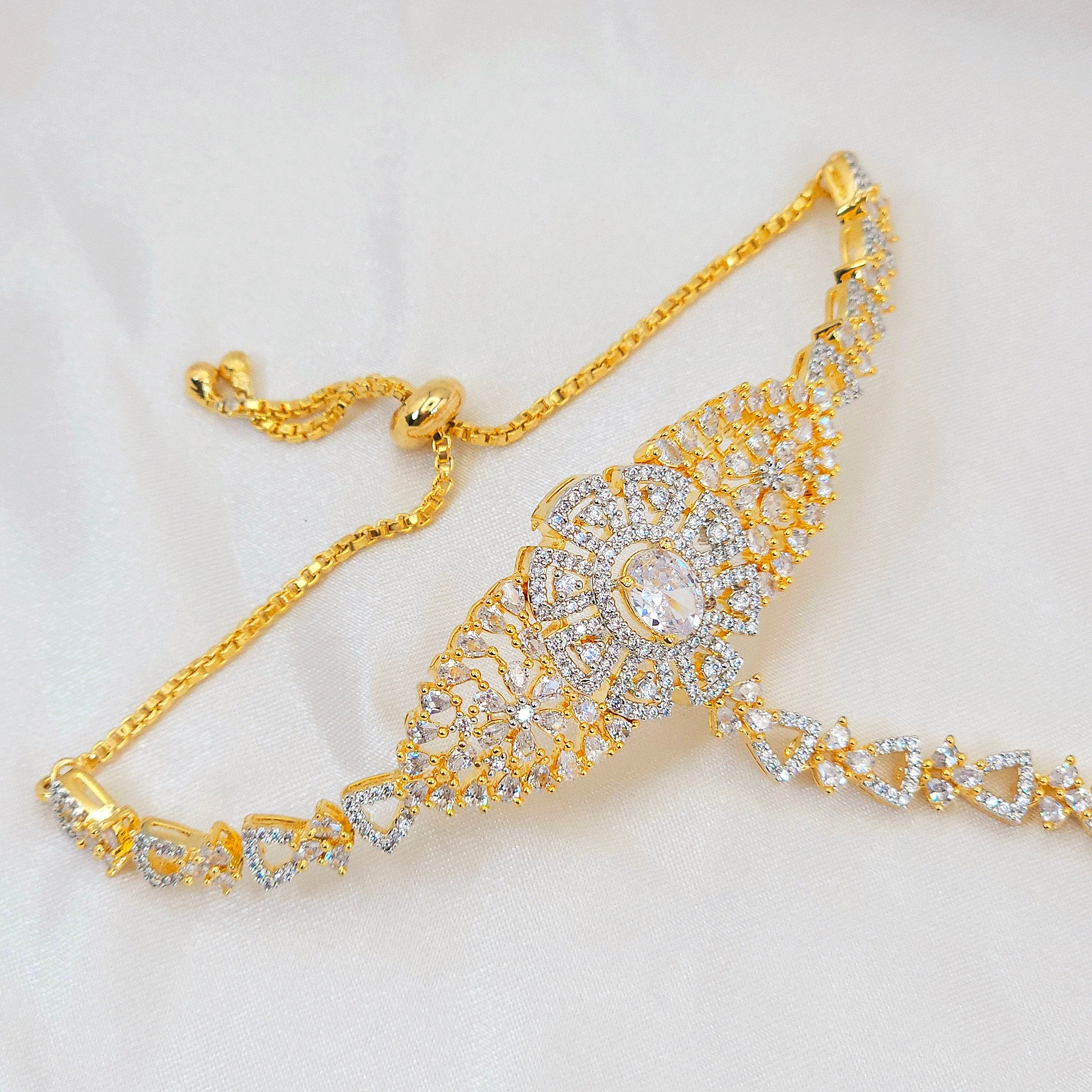 Gold Hand Harness Hathphool: CZ Indian Bridal Jewelry - Etsy