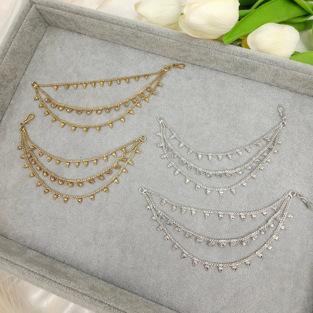 Heeramandi Reverse Polki Earring Chains: Indian Saharey Jewelry - Etsy