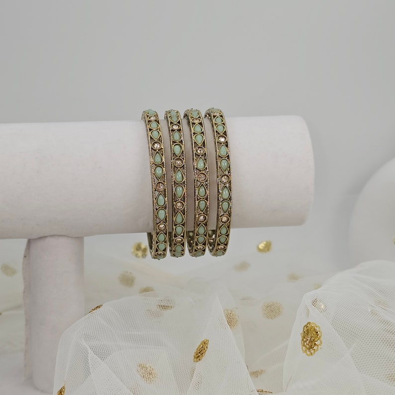 Bangle Set Polki Pearl Stone Antique Gold Indian Asian Bridal Churiyan Bangles Bride Bridesmaid ...