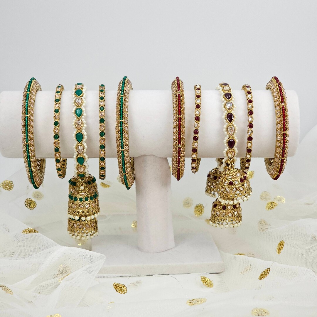 Gold Plated Polki Jhumka Bangle Set: Indian Bridal Jewelry - Etsy