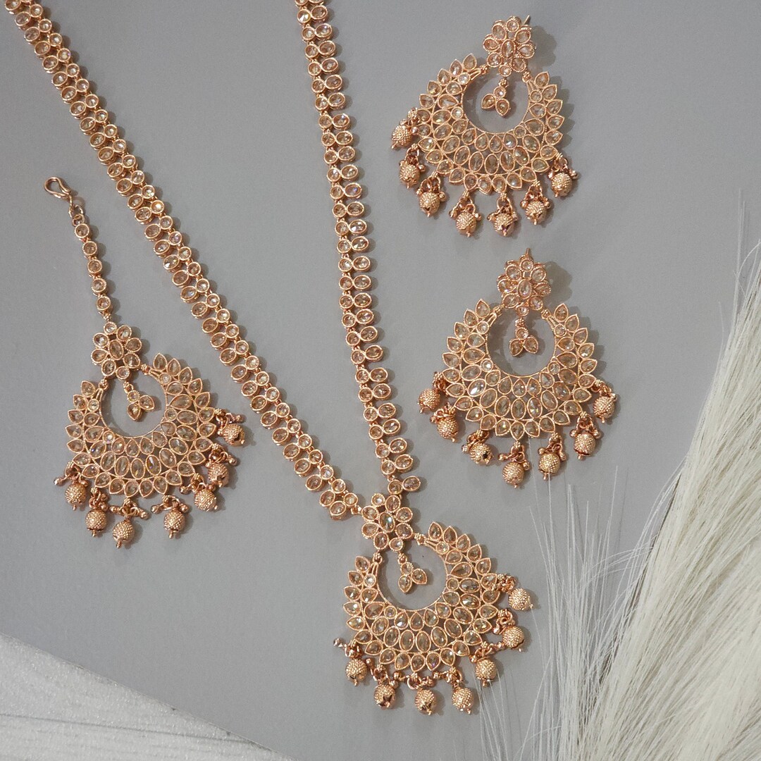 Sonia Rose Gold Polki Rani Haar Set, Long Indian Mala Set, Indian ...