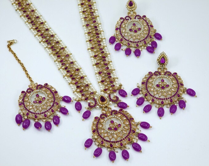 Kundan Necklace Set in Light Purple Color and Gold Finish / Indian ...