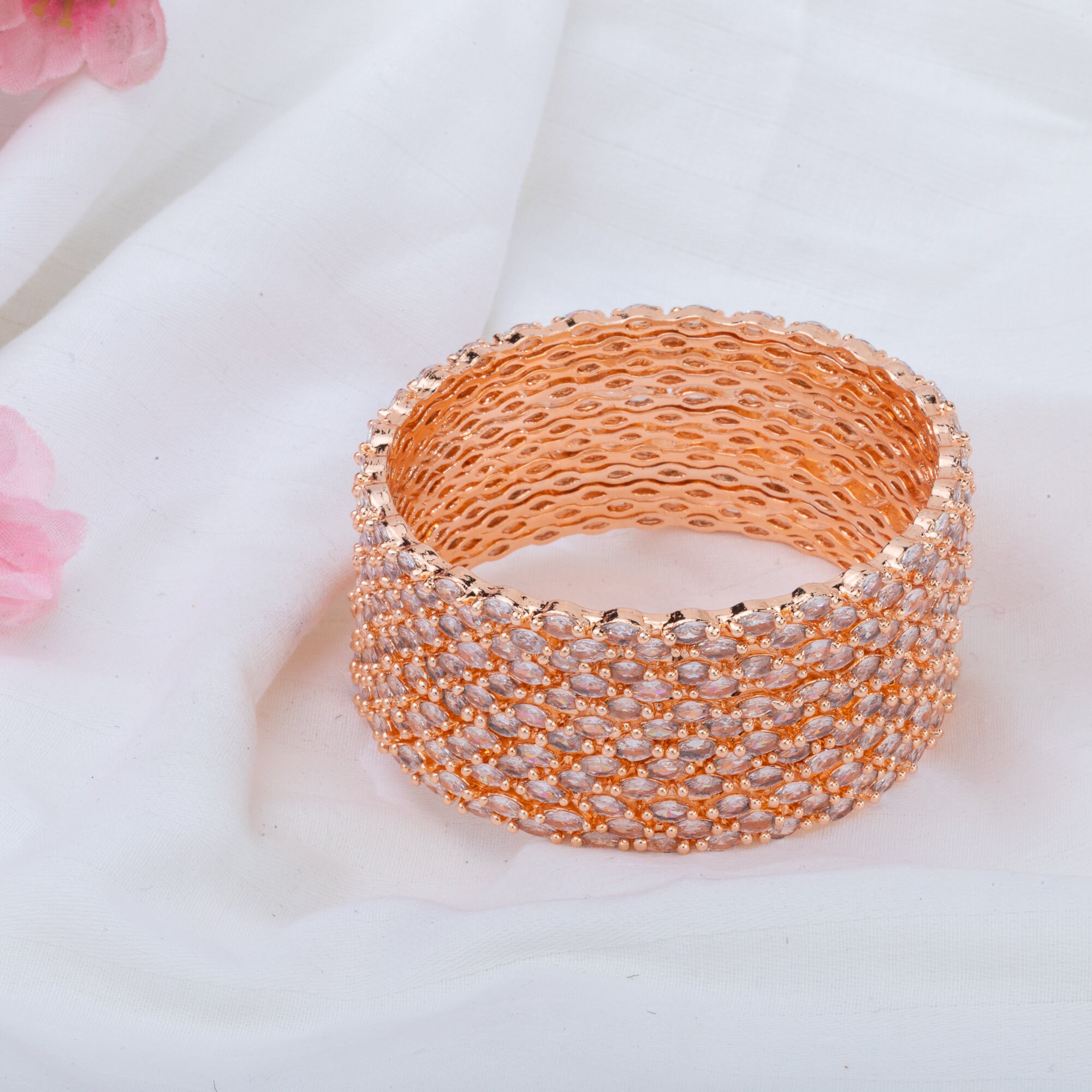 Set of 12 Rose Gold American Diamond CZ Fine Bangles, Choodiyan Bangles ...