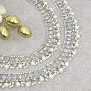 Pair of Silver Plated Polki Bridal Anklets With Pear Accents, Jhanjara ...