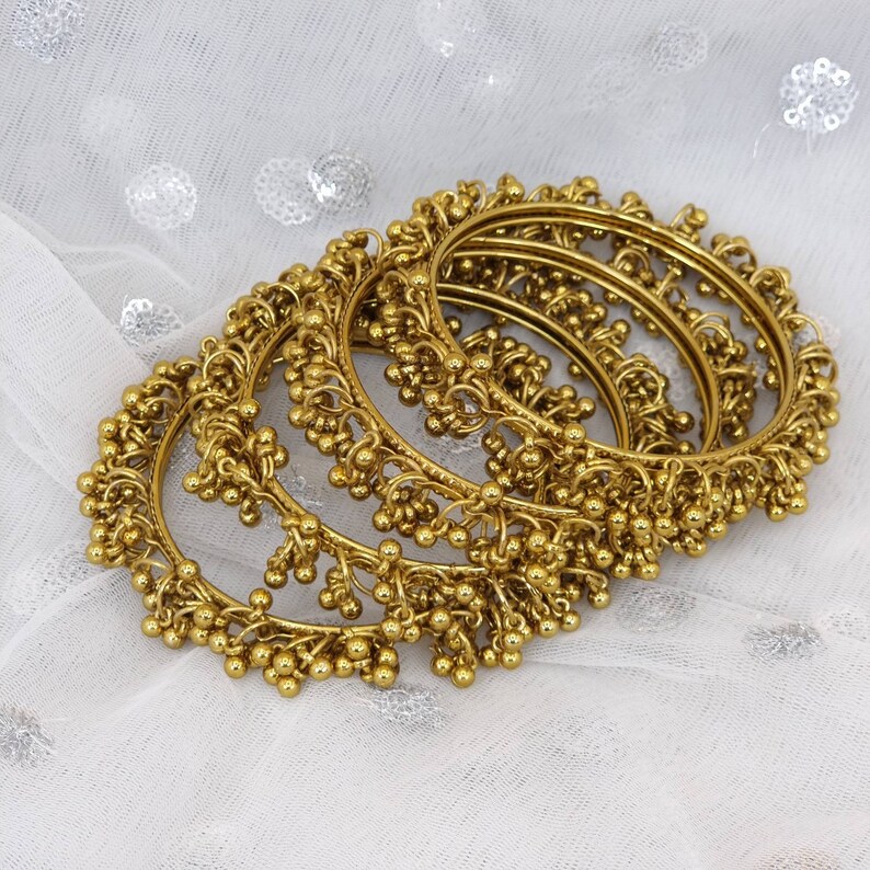Set of 4 Gold Plated Ghungroo Indian Asian Bangles, Chooriyan Bangle ...