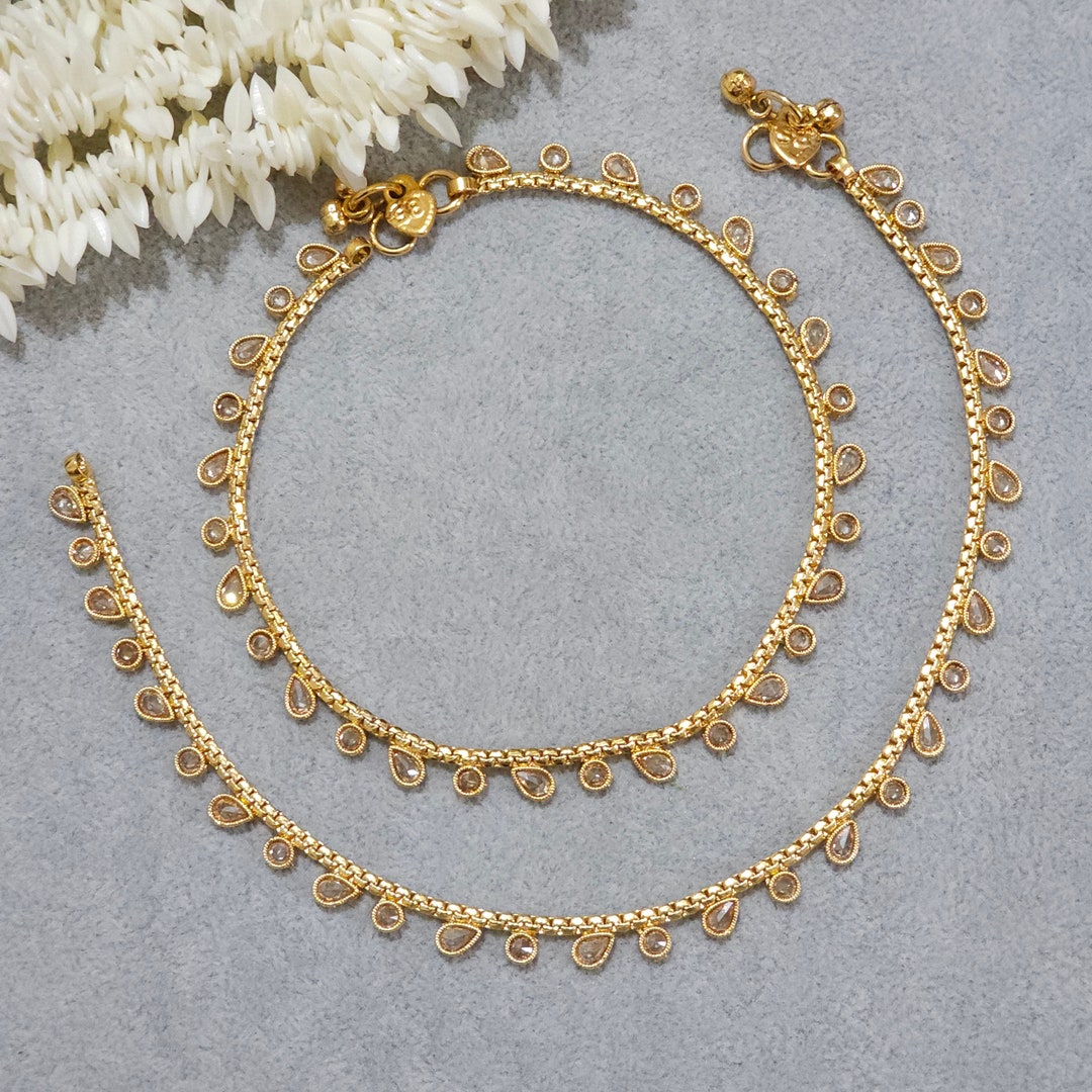 Pair of Polki Sleek Bridal Anklets, Jhanjara, Payal, Indian Jewelery ...
