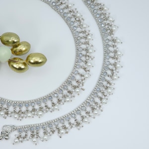 Pair of Silver Plated Polki Bridal Anklets With Pear Accents, Jhanjara ...