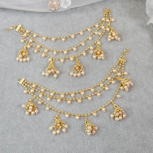Maya - Gold Plated Polki Ear Chain With Jhumka Dangle, Bahubali Kaan ...