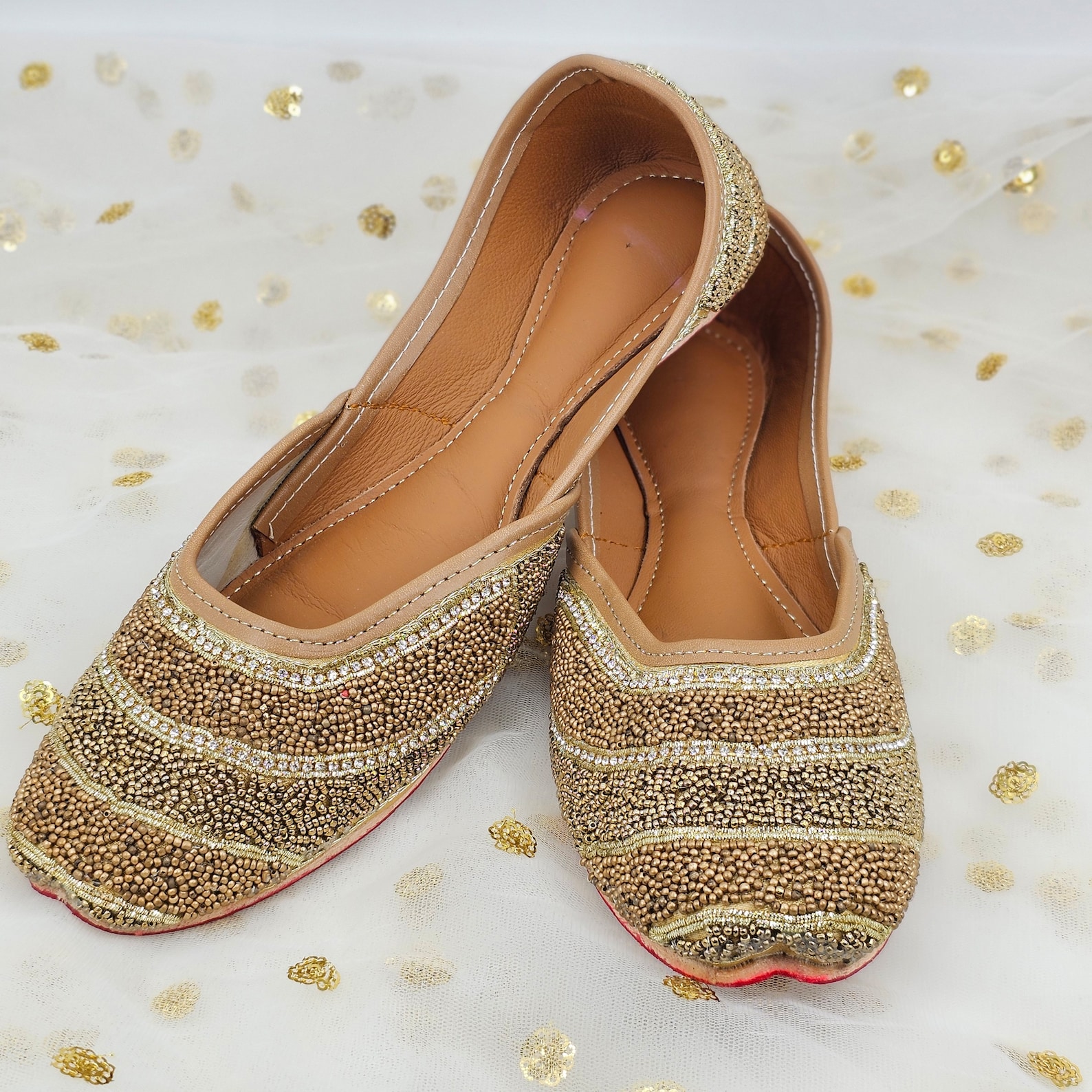 Handmade Gold Punjabi Jutti: Diamonte & Pearl Wedding Shoes - Etsy