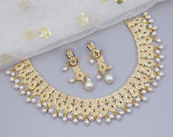 FancyFabJewels Anushka Gold Plated Jadau Pearls Choker Necklace Set Indian Jewelry Kundan Jewelry Bridal Jewellery