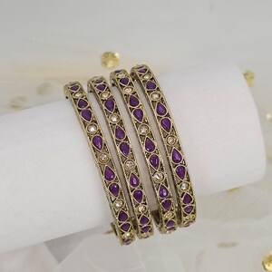 Bangle Set Polki Pearl Stone Antique Gold Indian Asian Bridal Churiyan ...